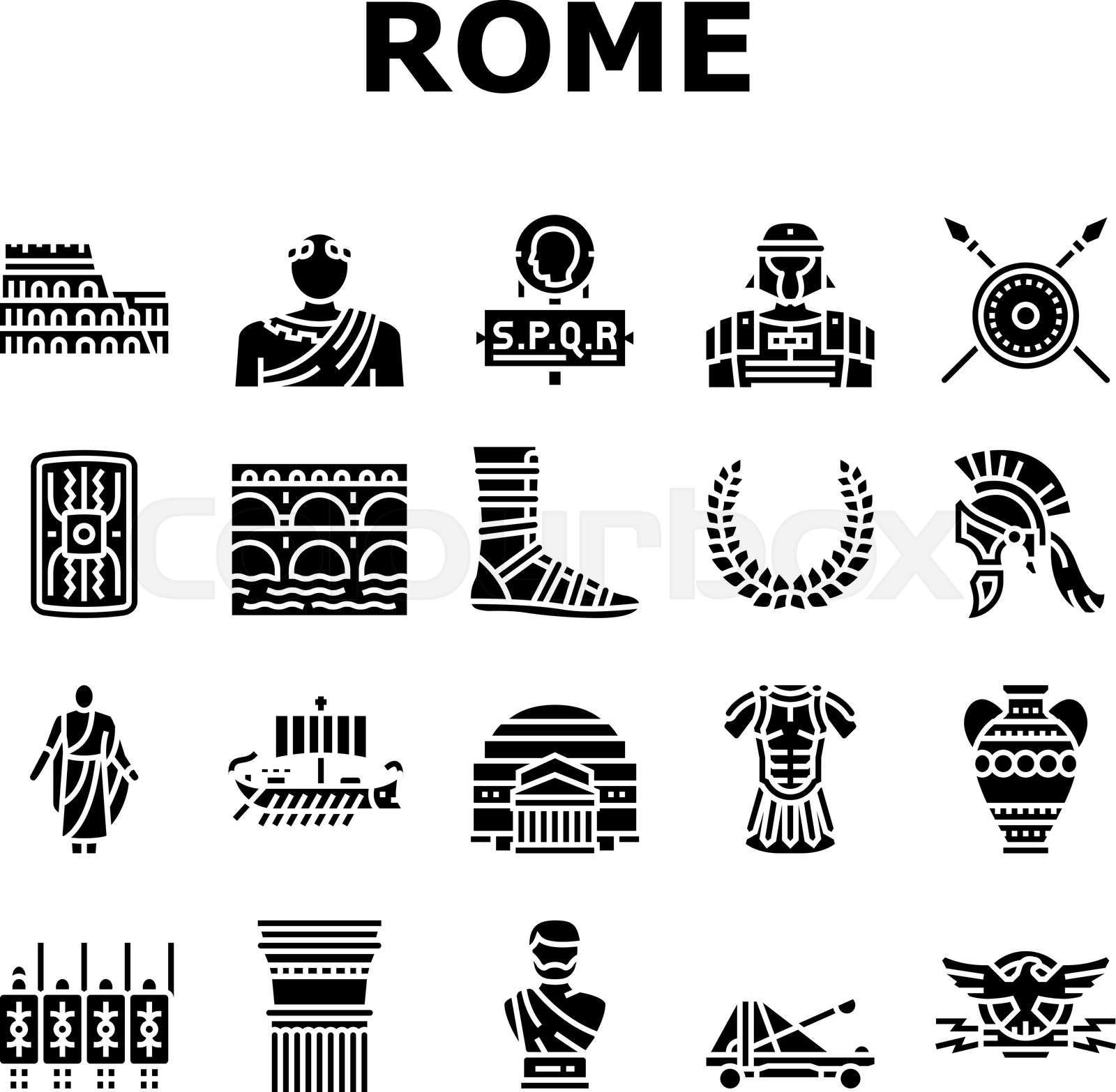 Ancient Rome Antique History Icons Set Vector | Stock vector | Colourbox