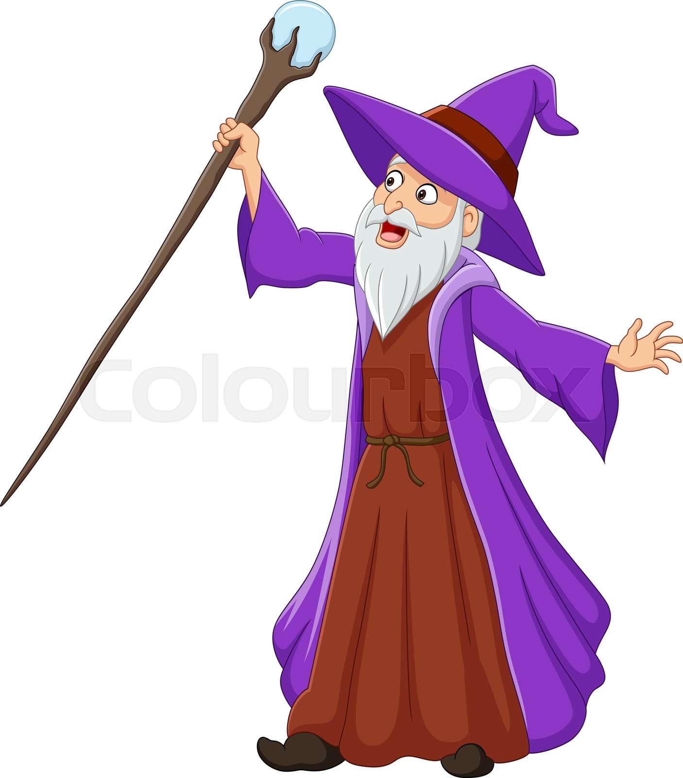 Cartoon old wizard holding magic stick | Stock vector | Colourbox