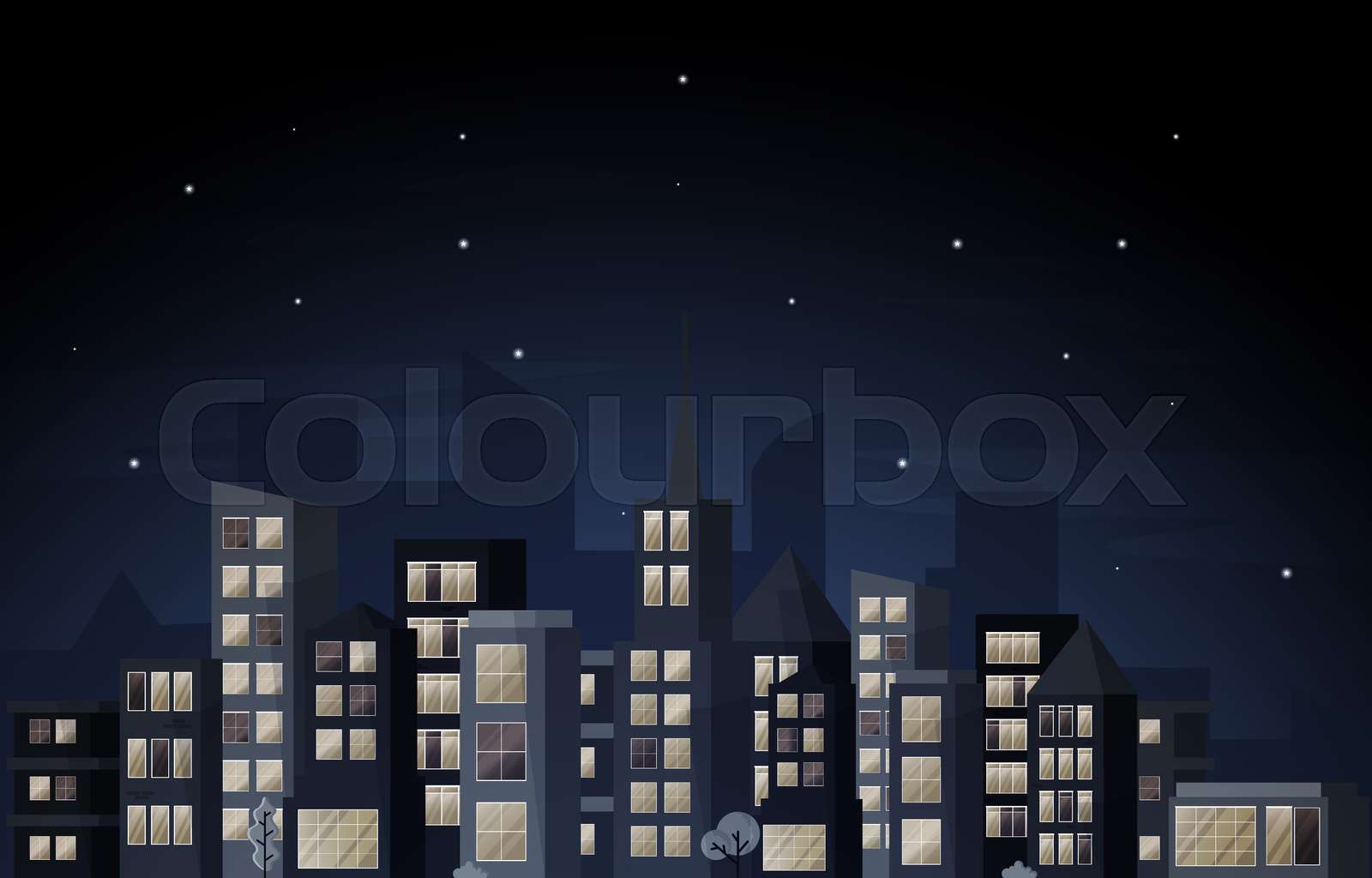 Night City Urban Skyscraper Building Cityscape View Flat Design ...