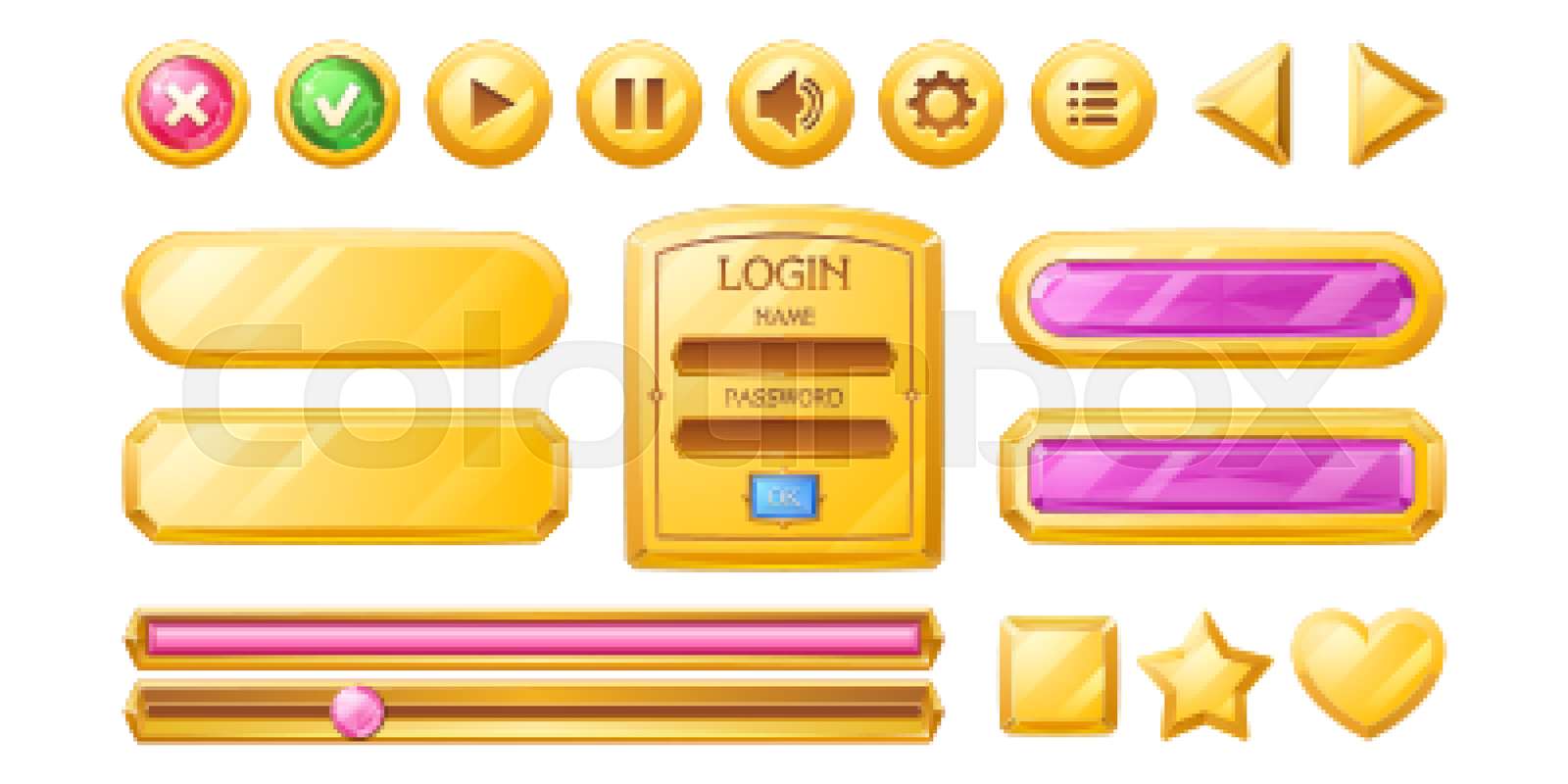 Golden Buttons For Ui Game Gui Elements Stock Vector Colourbox