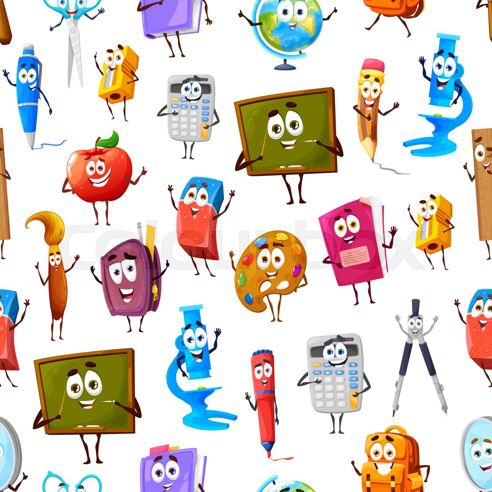 Seamless pattern of cartoon school characters | Stock vector | Colourbox