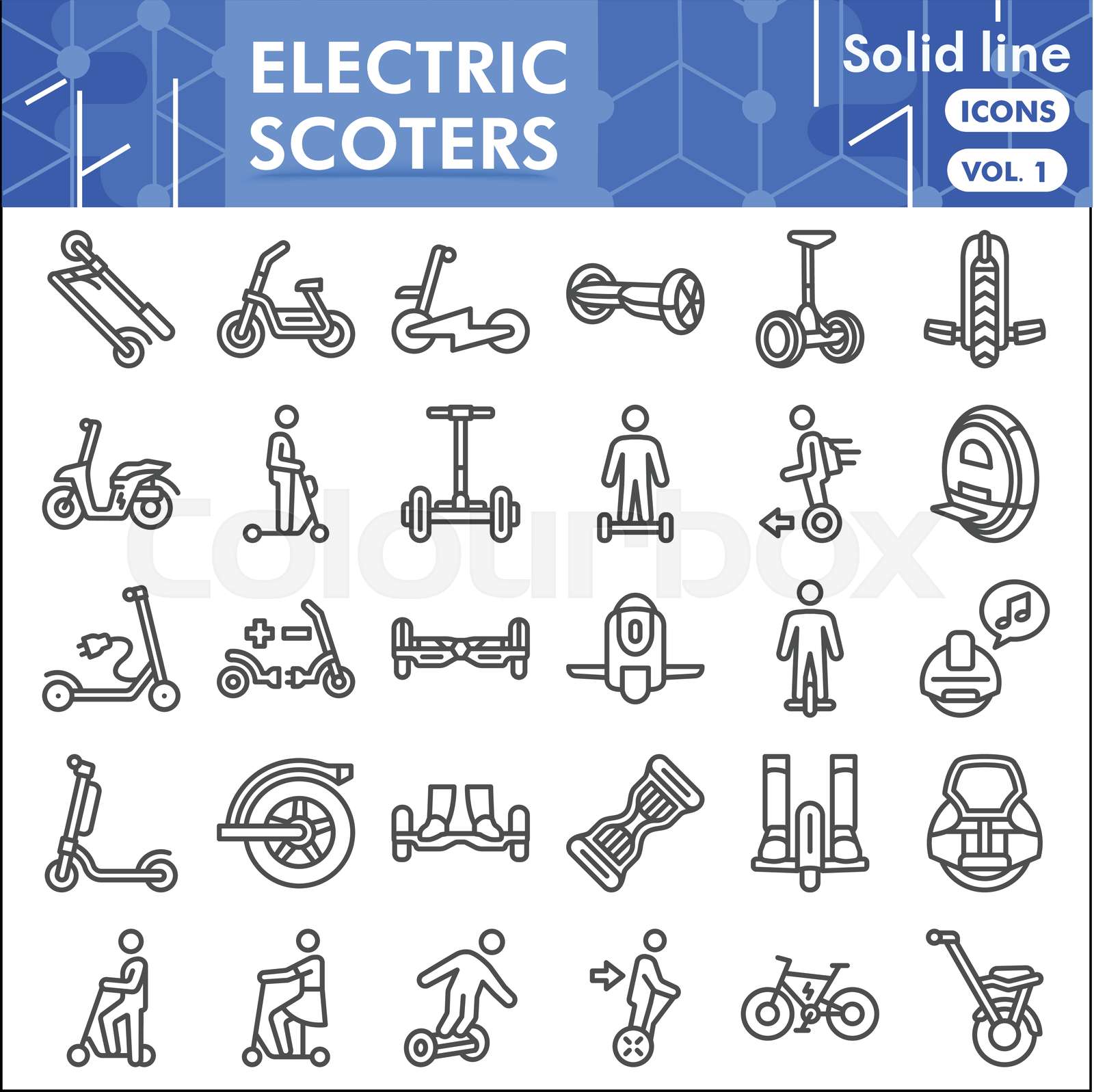 Electric scooter line icon set, electric transport symbols collection ...