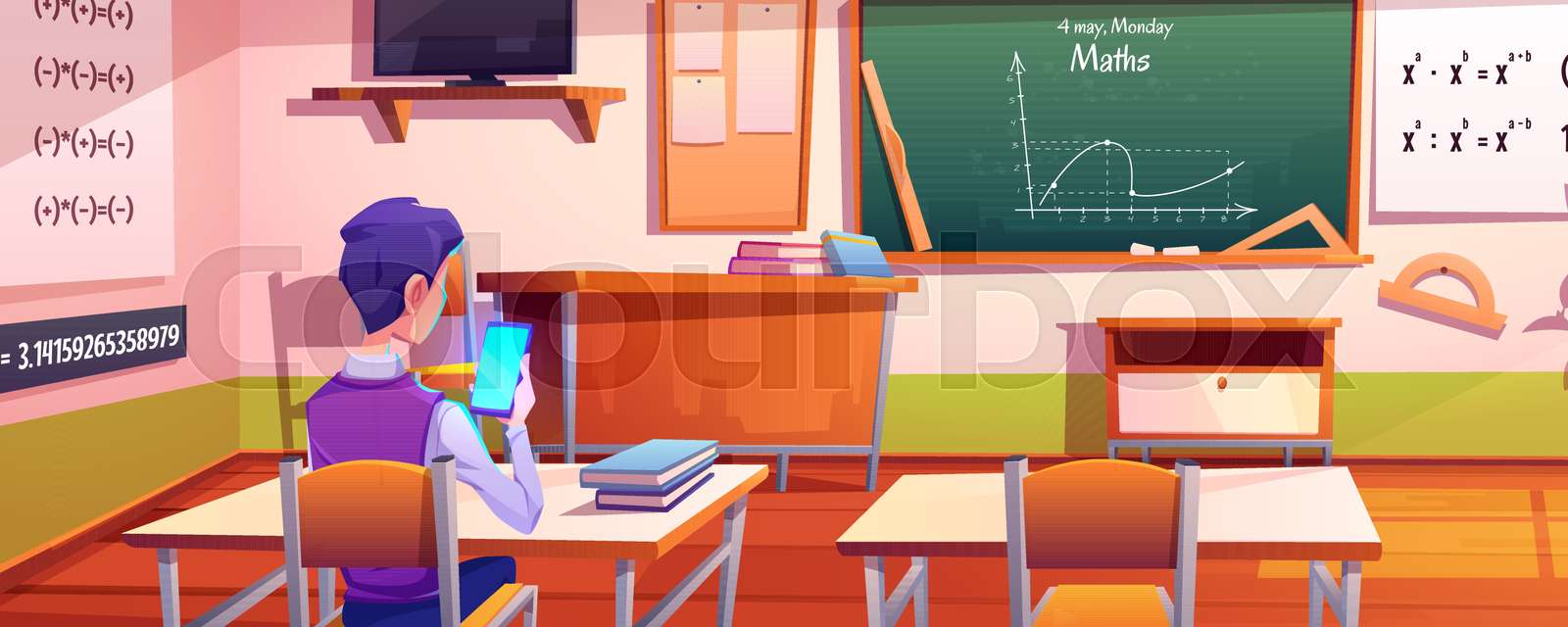 Student or school boy communicate by cell phone | Stock vector | Colourbox