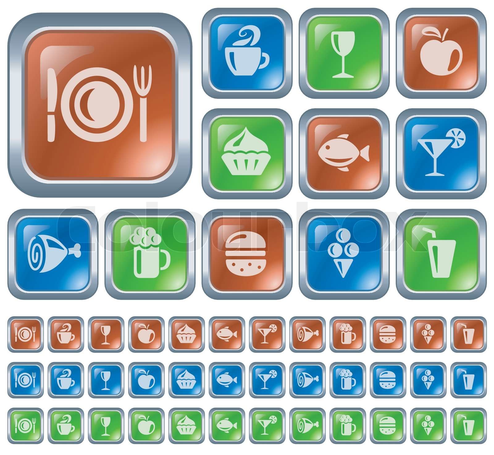 Food and drinks button set | Stock vector | Colourbox