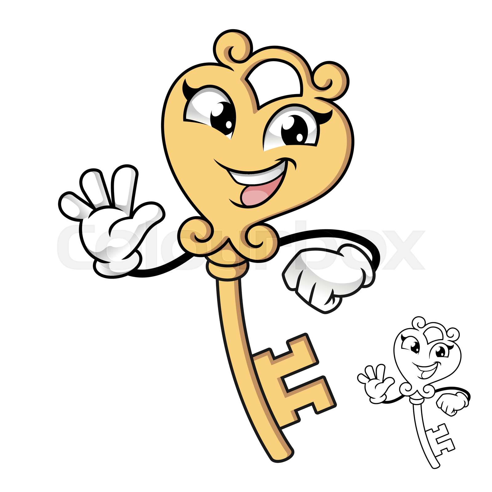 Old Key Waving Her Hand with Line Art Drawing | Stock vector | Colourbox