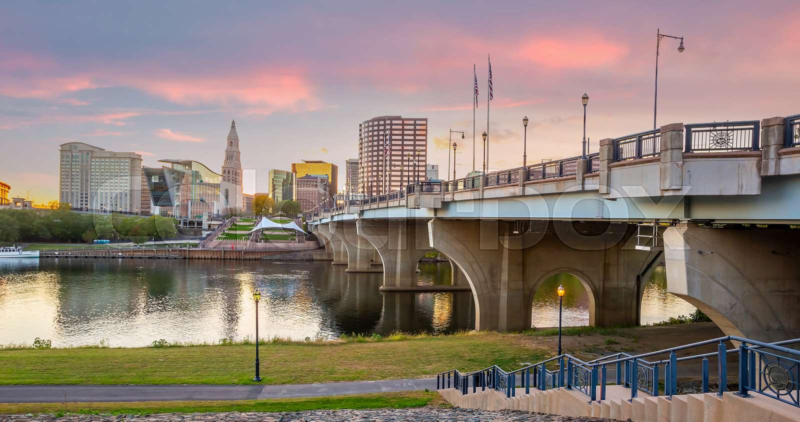 Skyline of downtown Hartford city, cityscape in Connecticut, USA ...
