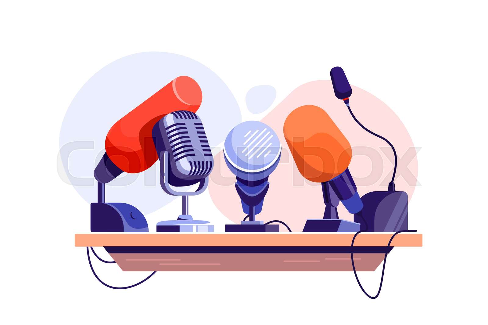 Press conference with microphone on tribune | Stock vector | Colourbox