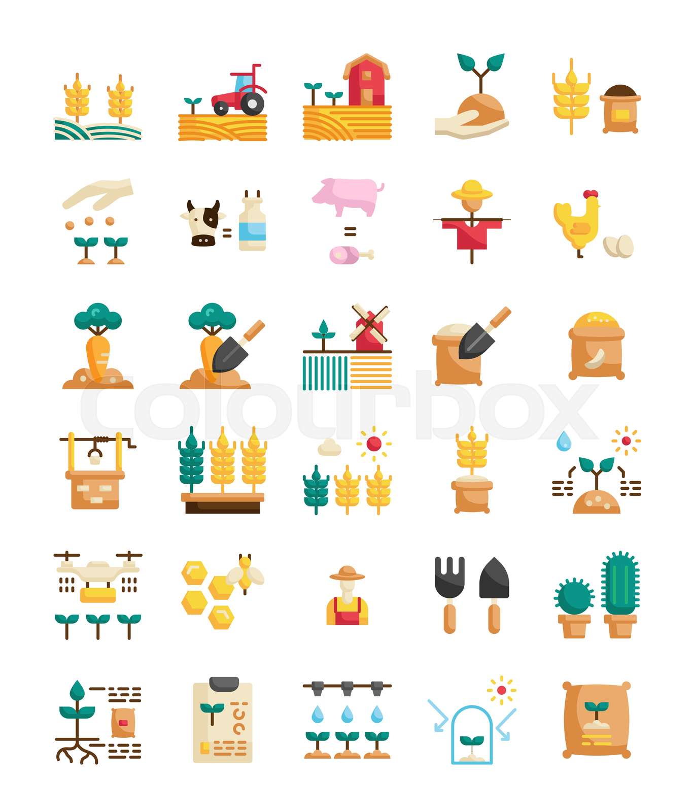 set of flat farming agriculture icons | Stock vector | Colourbox