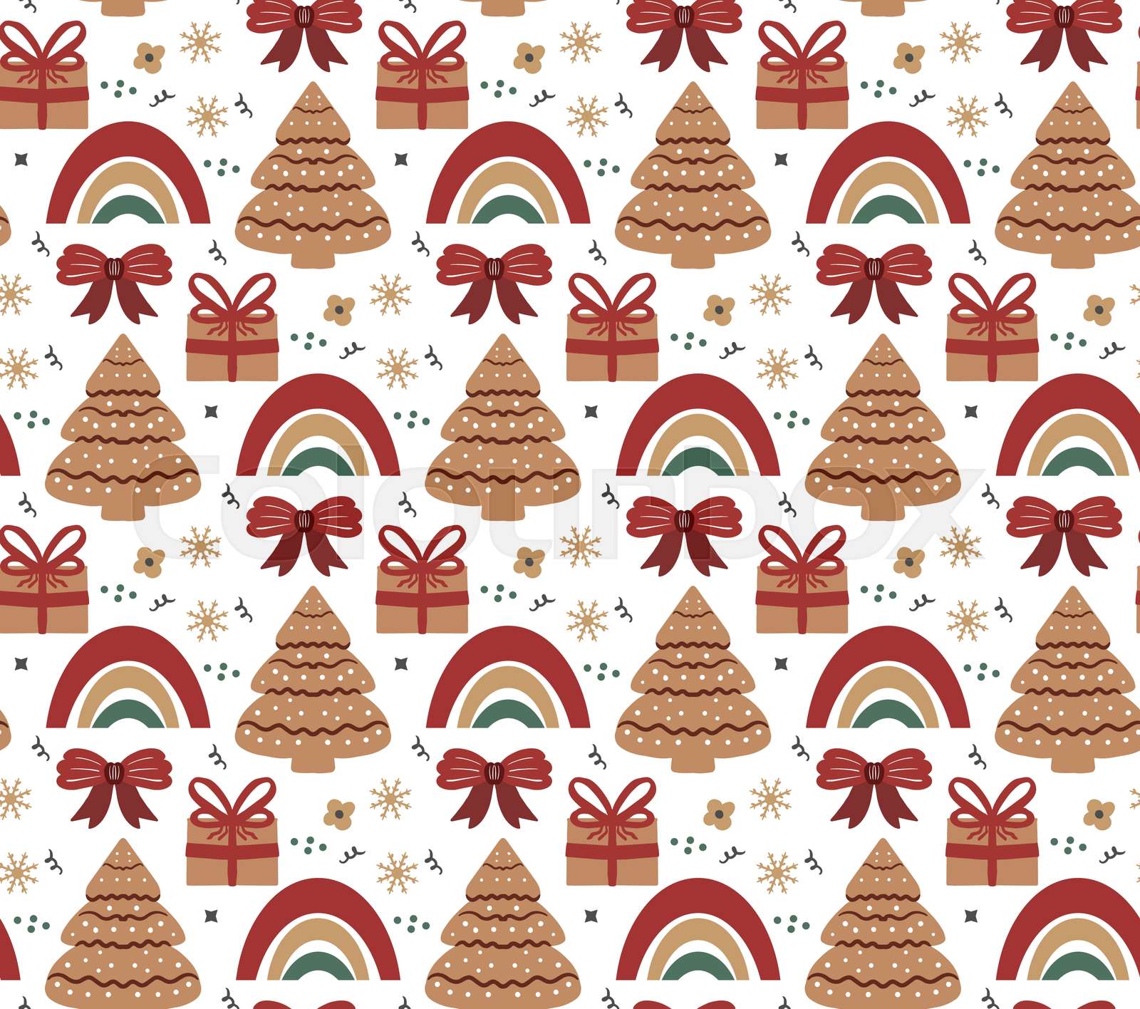 Merry Christmas Boho seamless pattern. Bohemian winter holiday ...