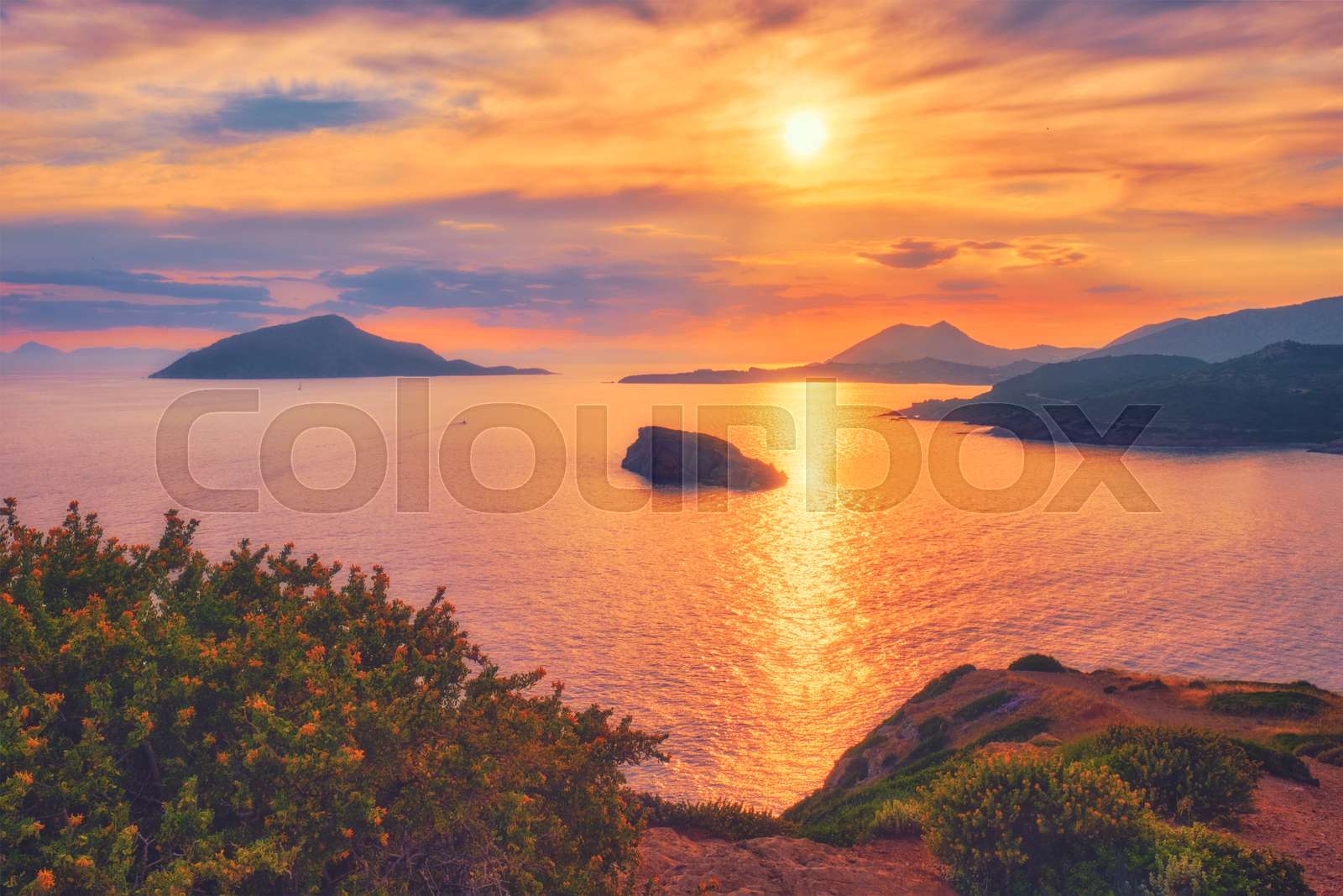Aegean Sea with islands view on sunset | Stock image | Colourbox