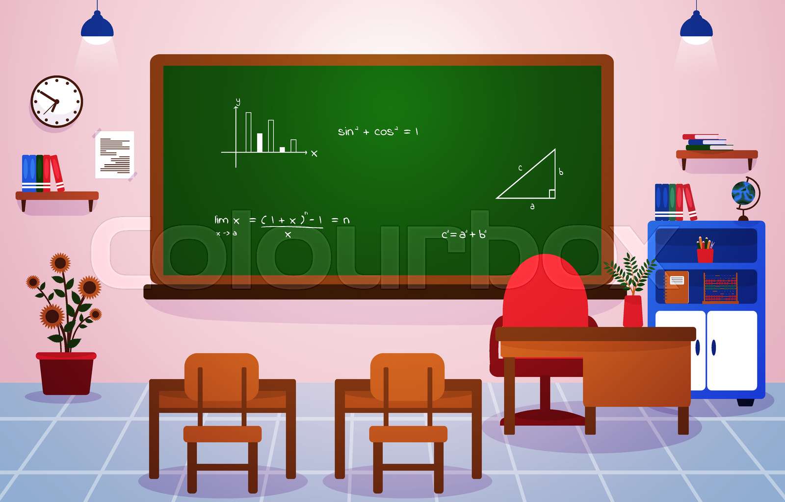 Math School Class Classroom Blackboard Table Chair Education ...