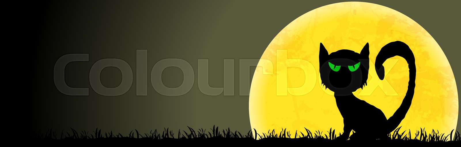 halloween spooky cat front of full moon | Stock vector | Colourbox