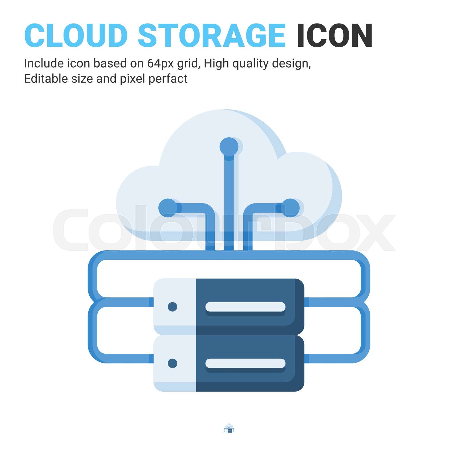 Cloud storage icon vector with flat color style isolated on white ...