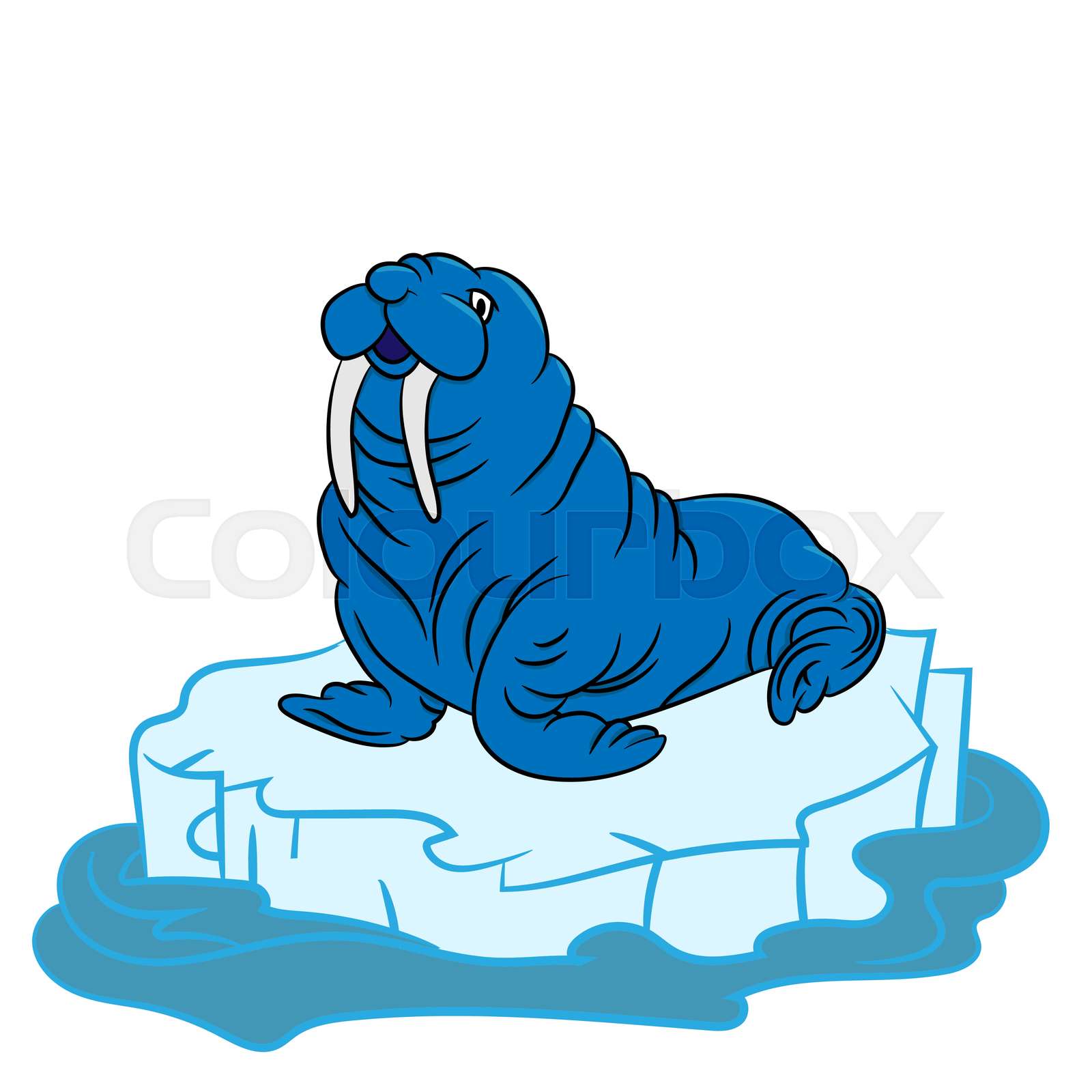 Cartoon drawing of a walrus on an ice floe in the Arctic | Stock vector ...