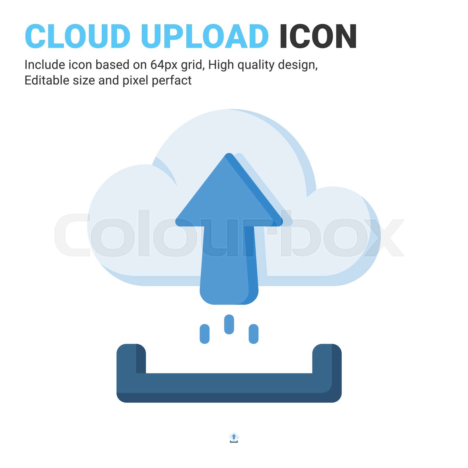 Cloud upload icon vector with flat color style isolated on white background. Vector illustration ...