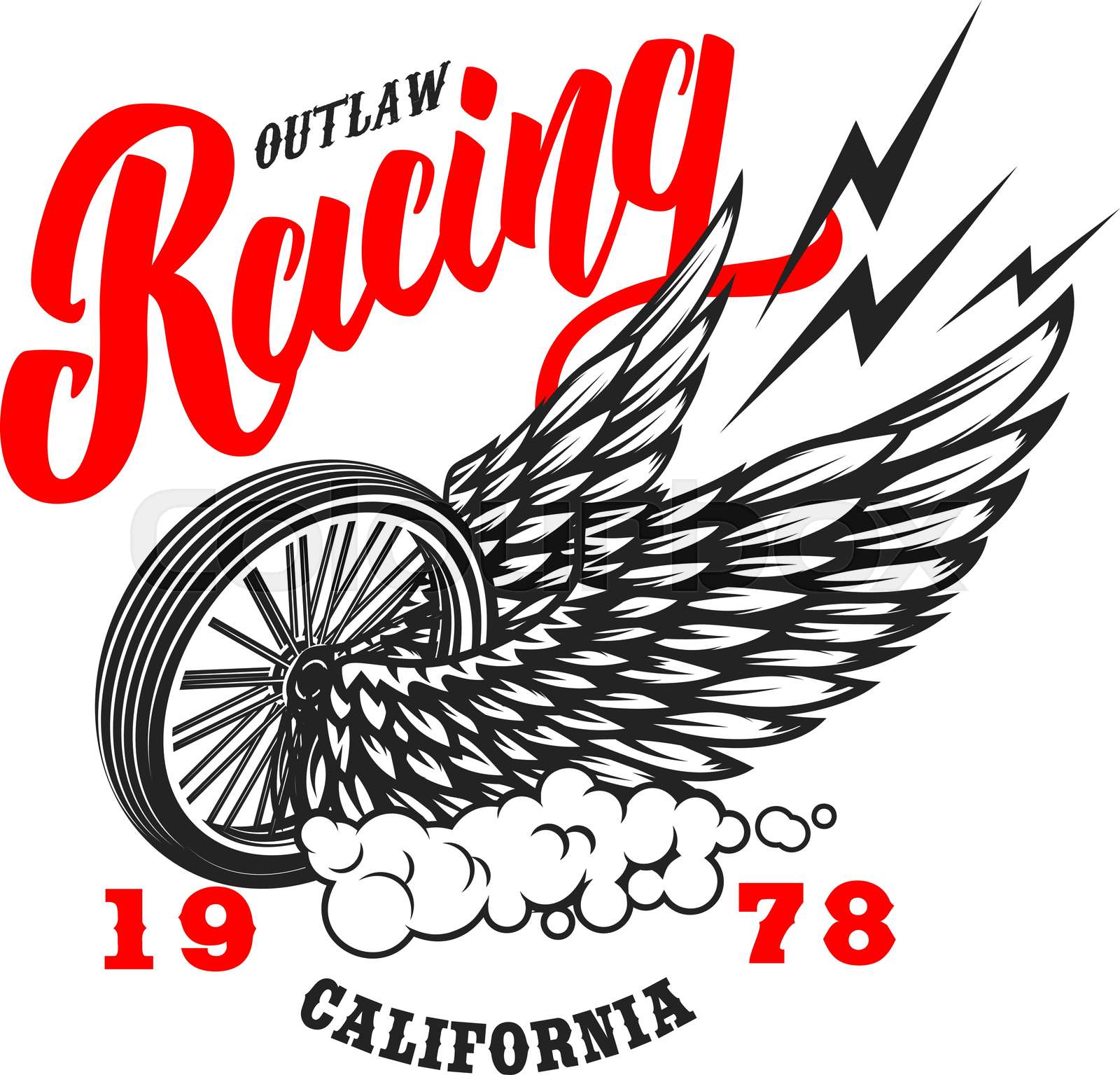 Outlaw racing. Emblem template with winged wheel. Design element for ...