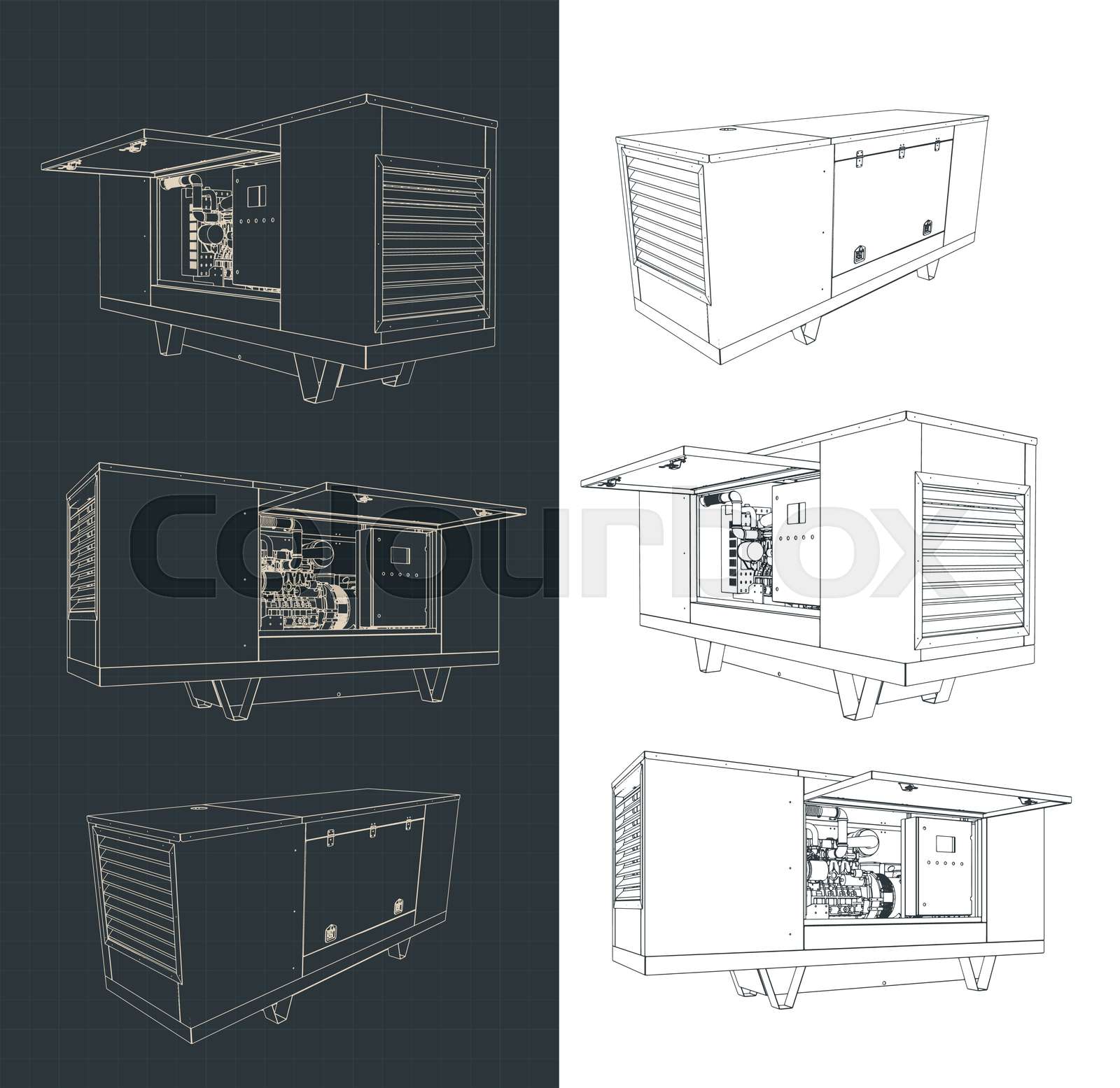 Silent diesel generator drawings | Stock vector | Colourbox