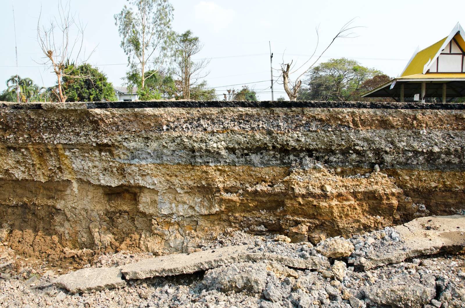 Layer of soil beneath the asphalt road. | Stock image | Colourbox