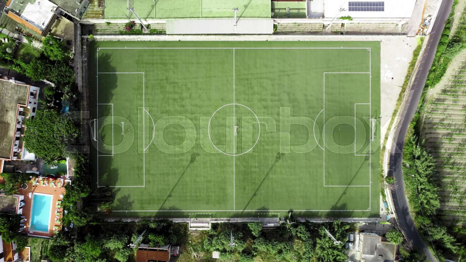 Overhead aerial view of soccer field. Sport concept, outdoor activity ...