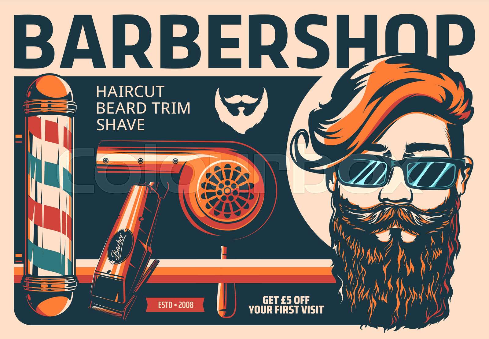 Barbershop retro poster, barber shop pole, shaver | Stock vector ...