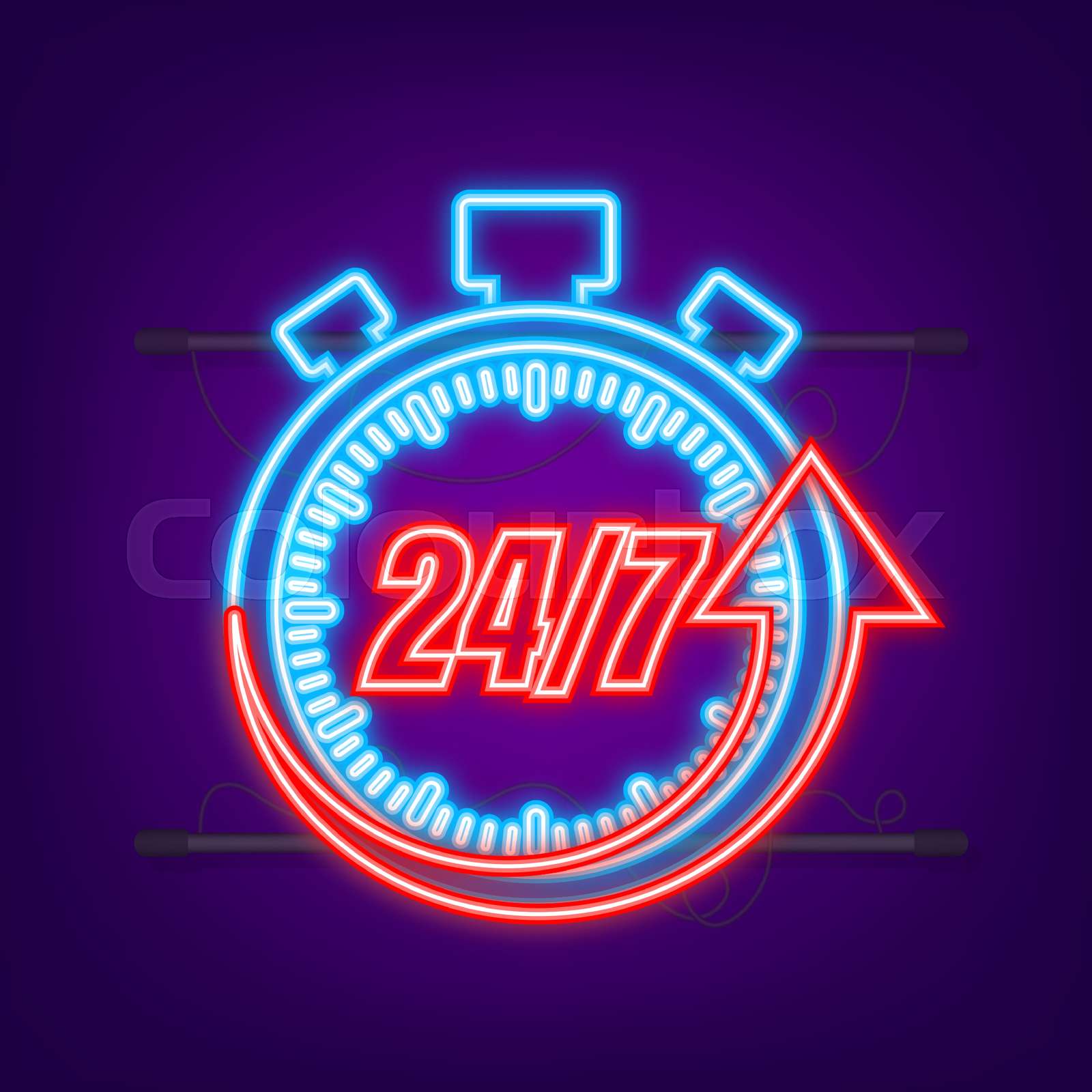 24-7 service concept. 24-7 open. Neon icon. Support service icon ...
