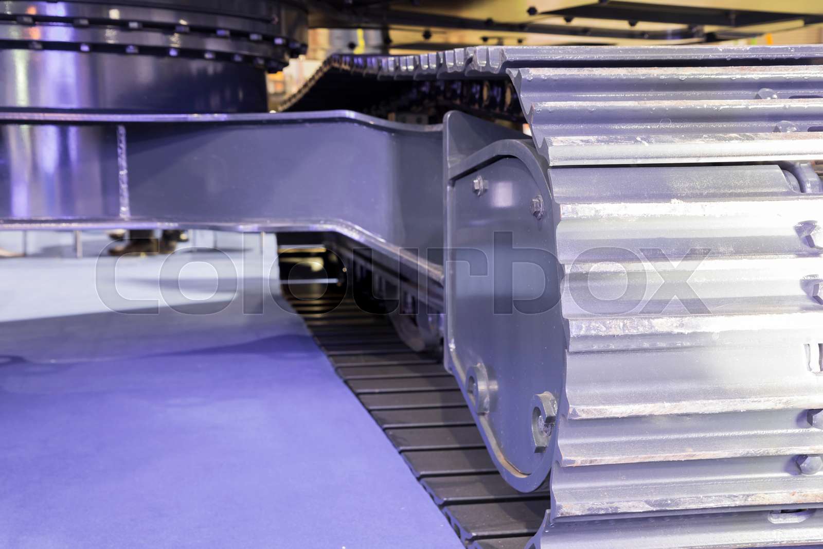 Detail of excavator track pads for heavy duty job | Stock image | Colourbox