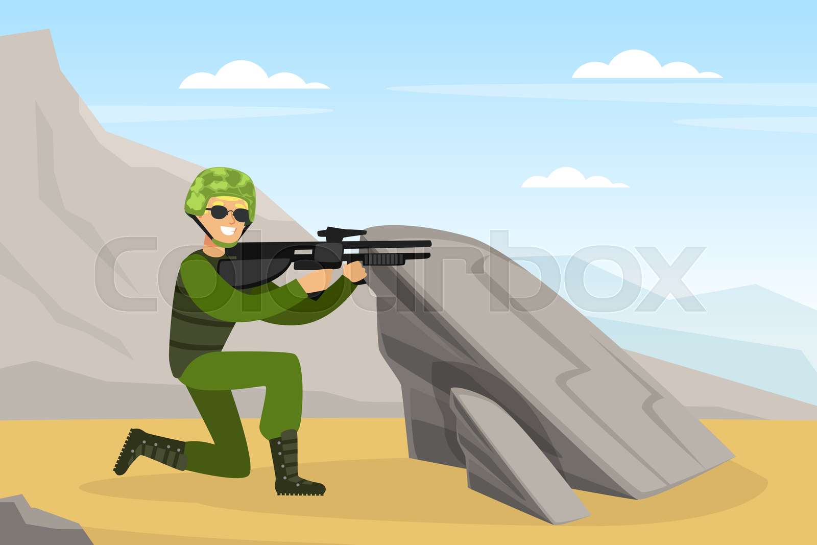Man as Military Special Force in Uniform and Rifle in Aiming Pose ...