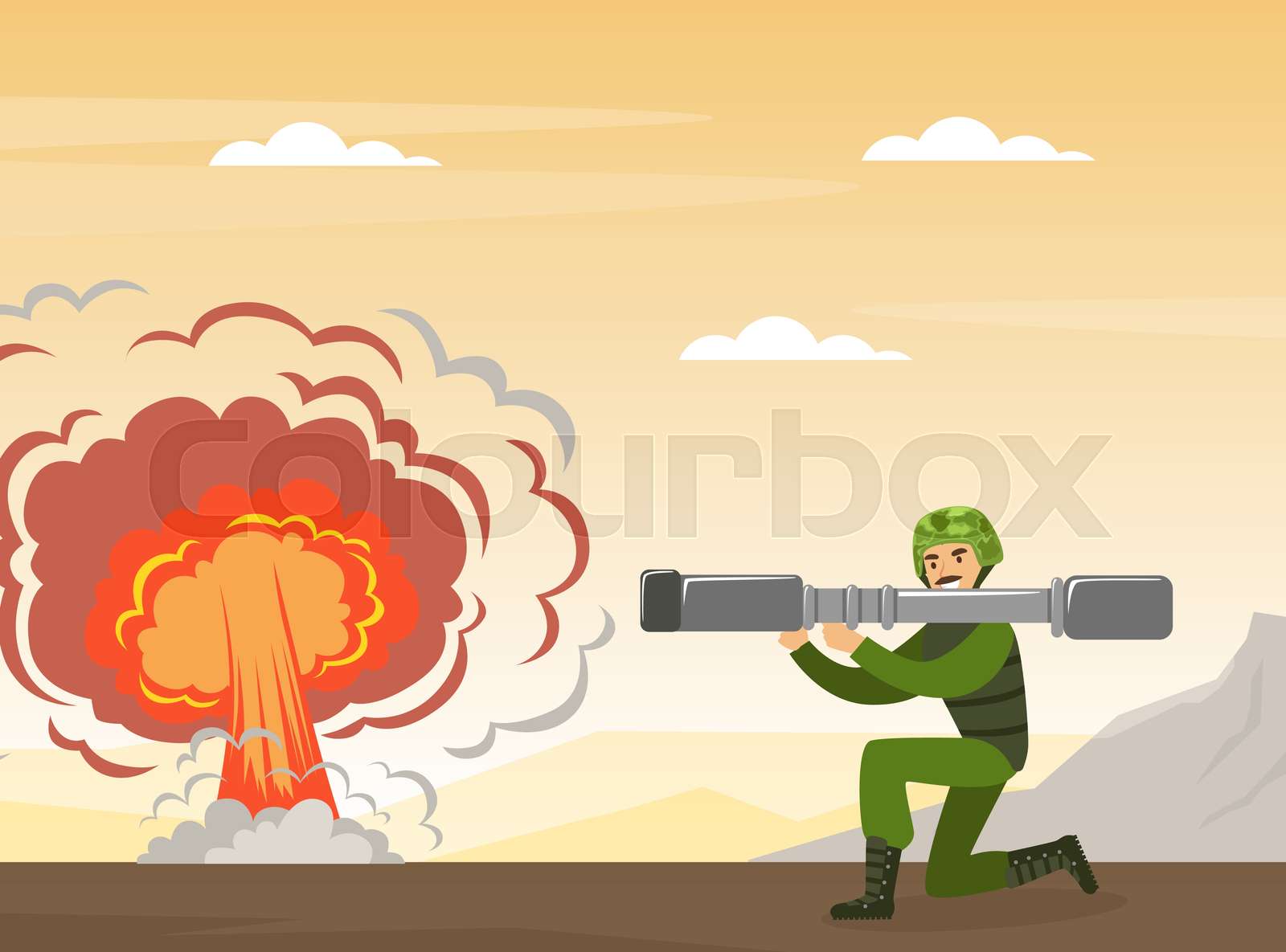 Man as Military Special Force in Uniform and Projector in Aiming Pose ...