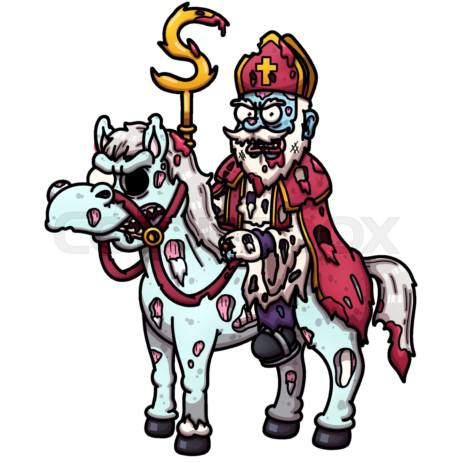 Horror Saint Nicholas On Horse Cartoon | Stock vector | Colourbox