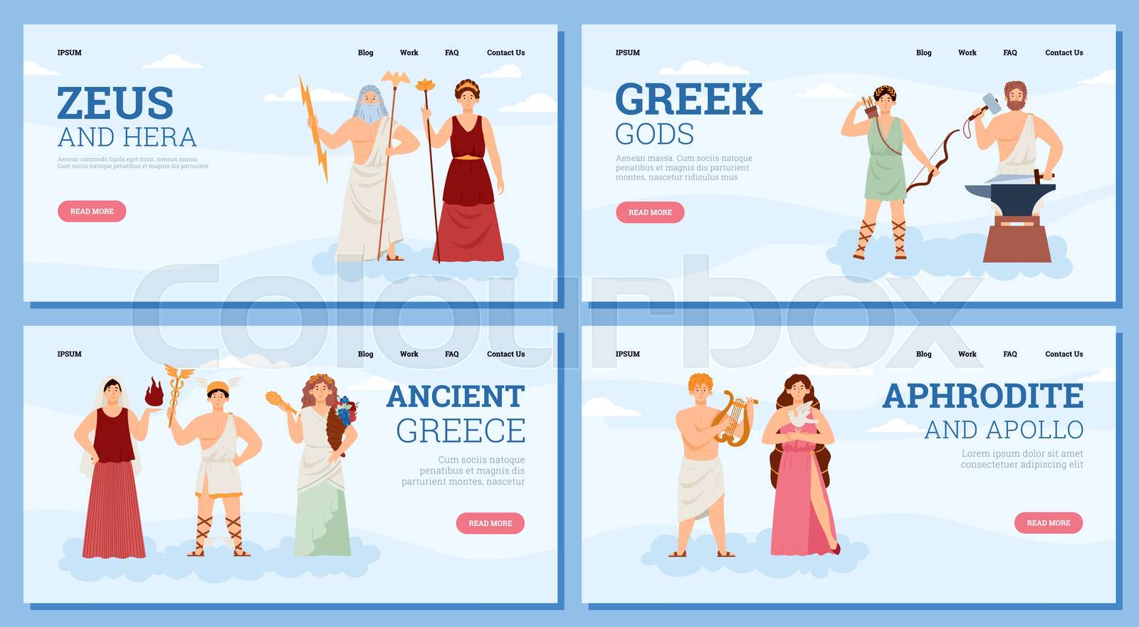 Set of web banners with goddesses and gods ancient greek mythology ...