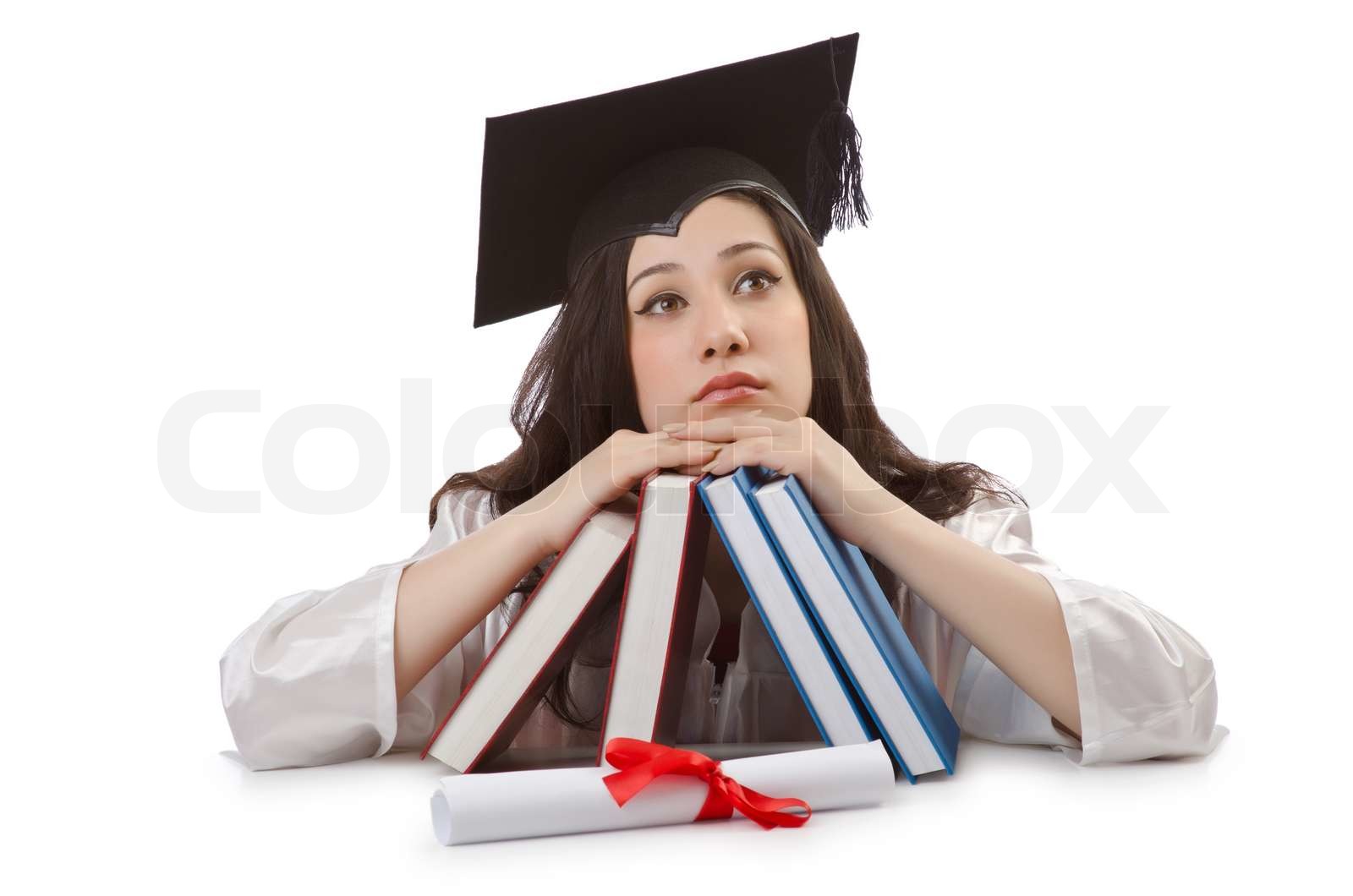 Junge Studenten mit Diplom auf weißem | Stock Bild | Colourbox