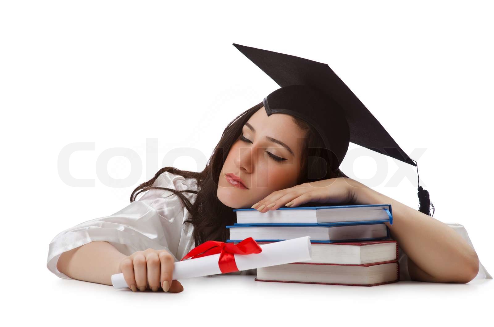 Young student with diploma on white | Stock image | Colourbox