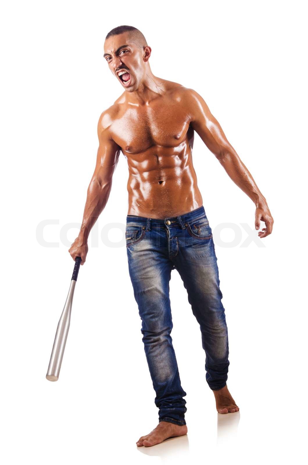 Muscular man with baseball bat | Stock image | Colourbox