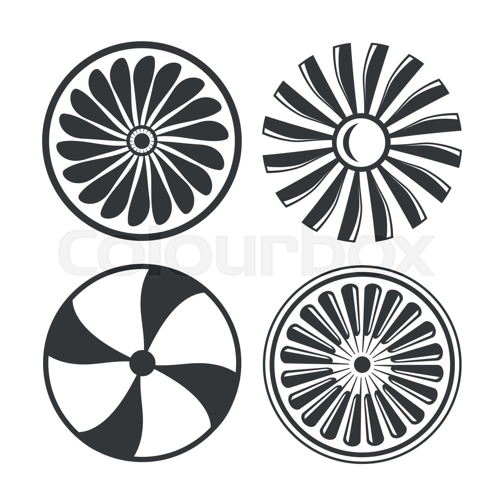 jet engine turbine icons set | Stock vector | Colourbox