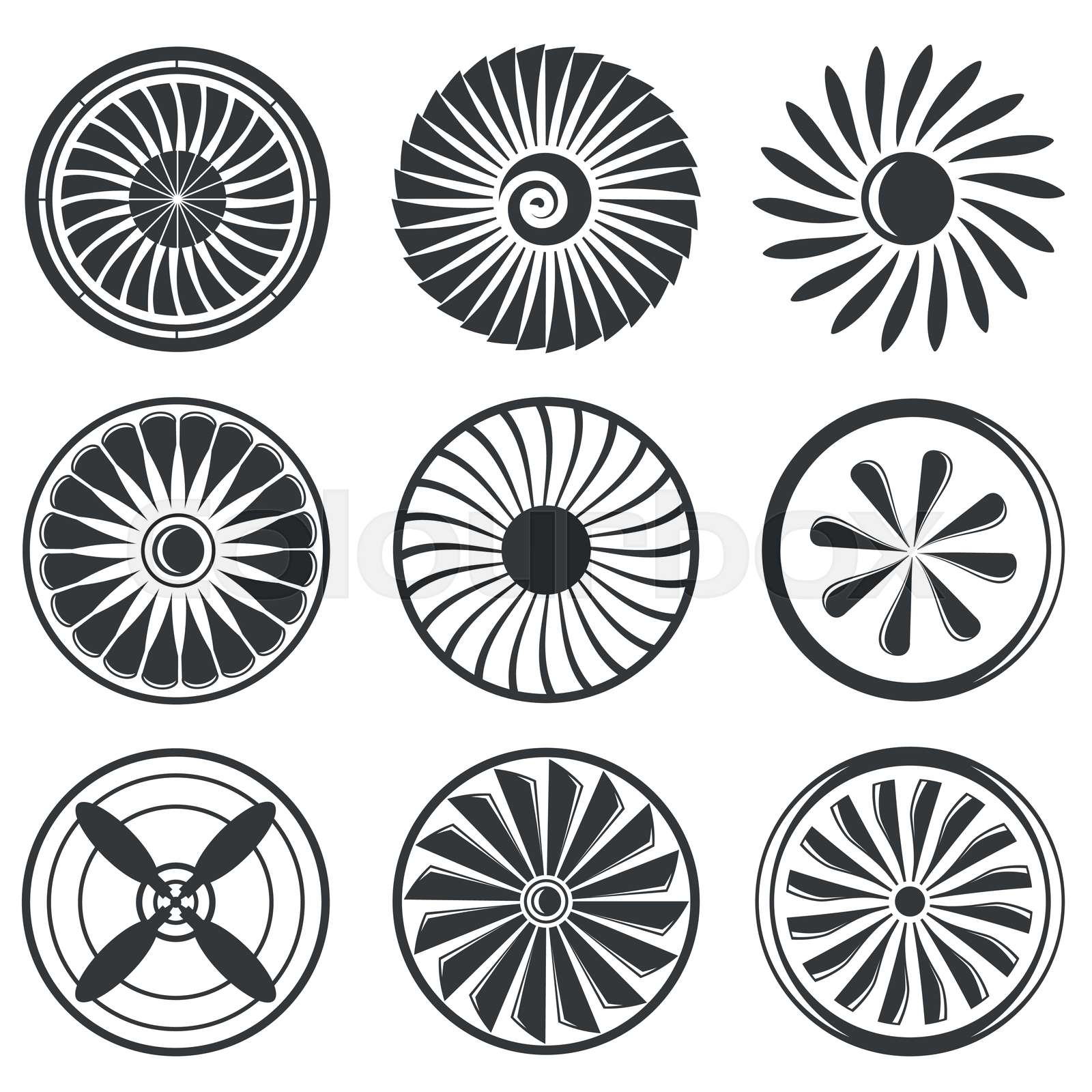 jet engine turbine icons set | Stock vector | Colourbox