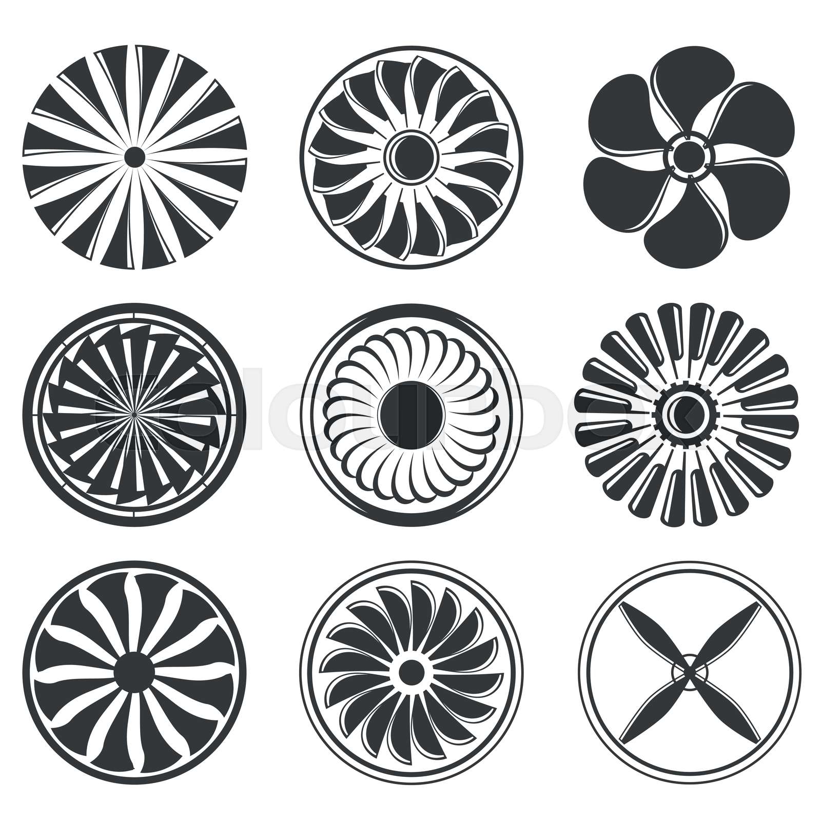 jet engine turbine icons set | Stock vector | Colourbox