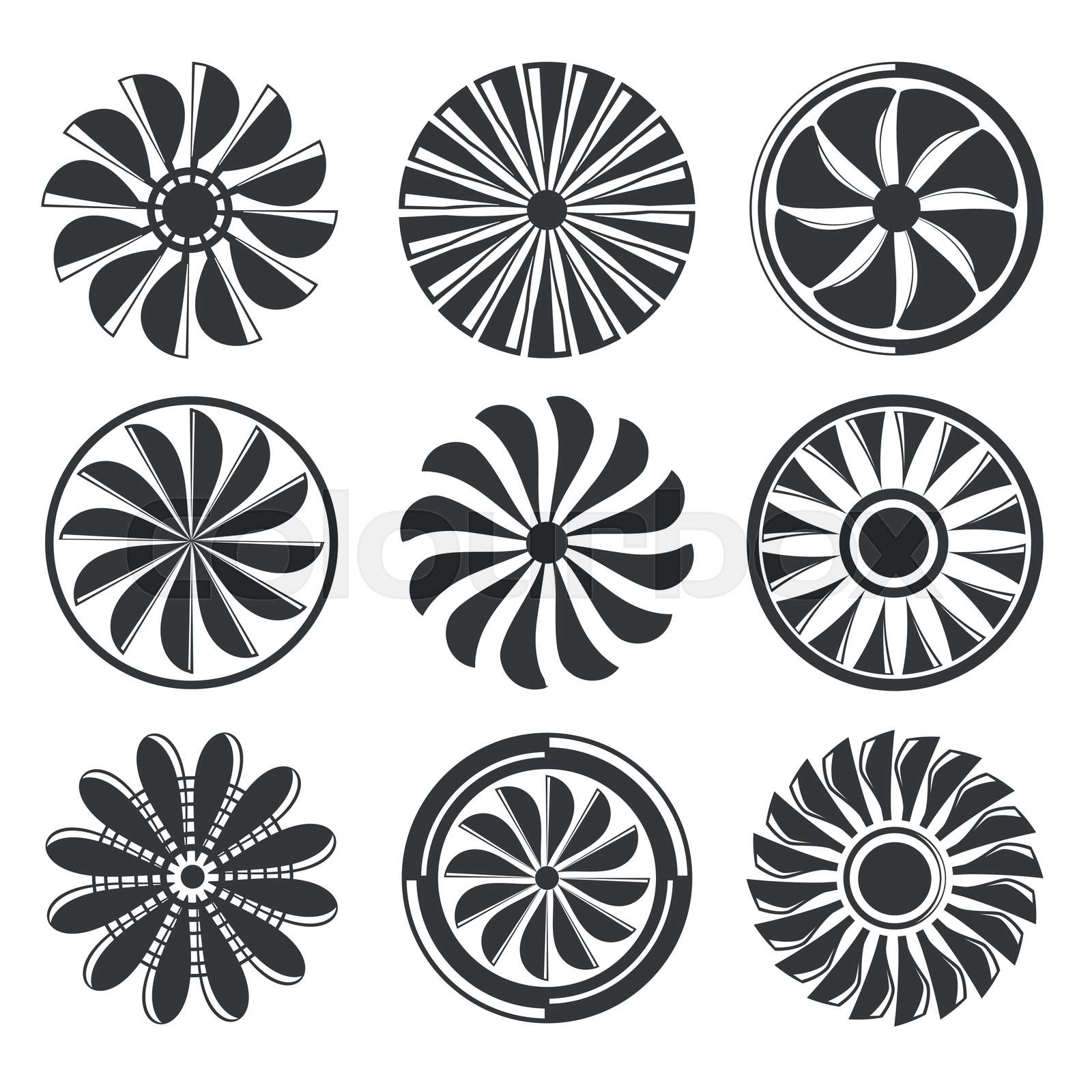 jet engine turbine icons set | Stock vector | Colourbox