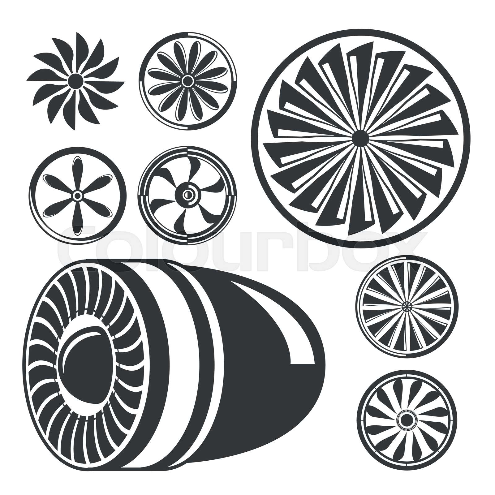 jet engine turbine icons set | Stock vector | Colourbox