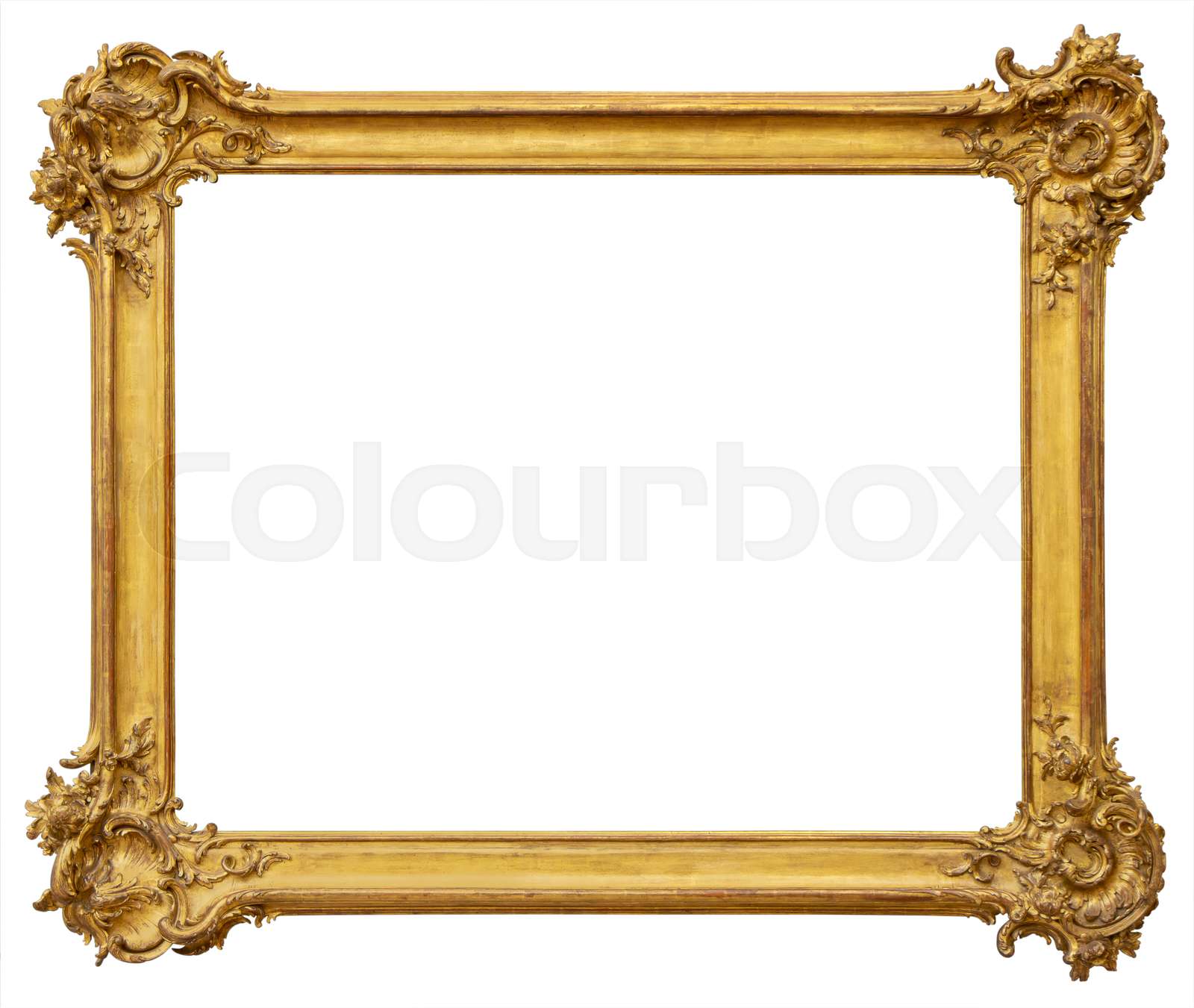 Beautiful rectangular vintage wooden old golden frame, isolated on ...