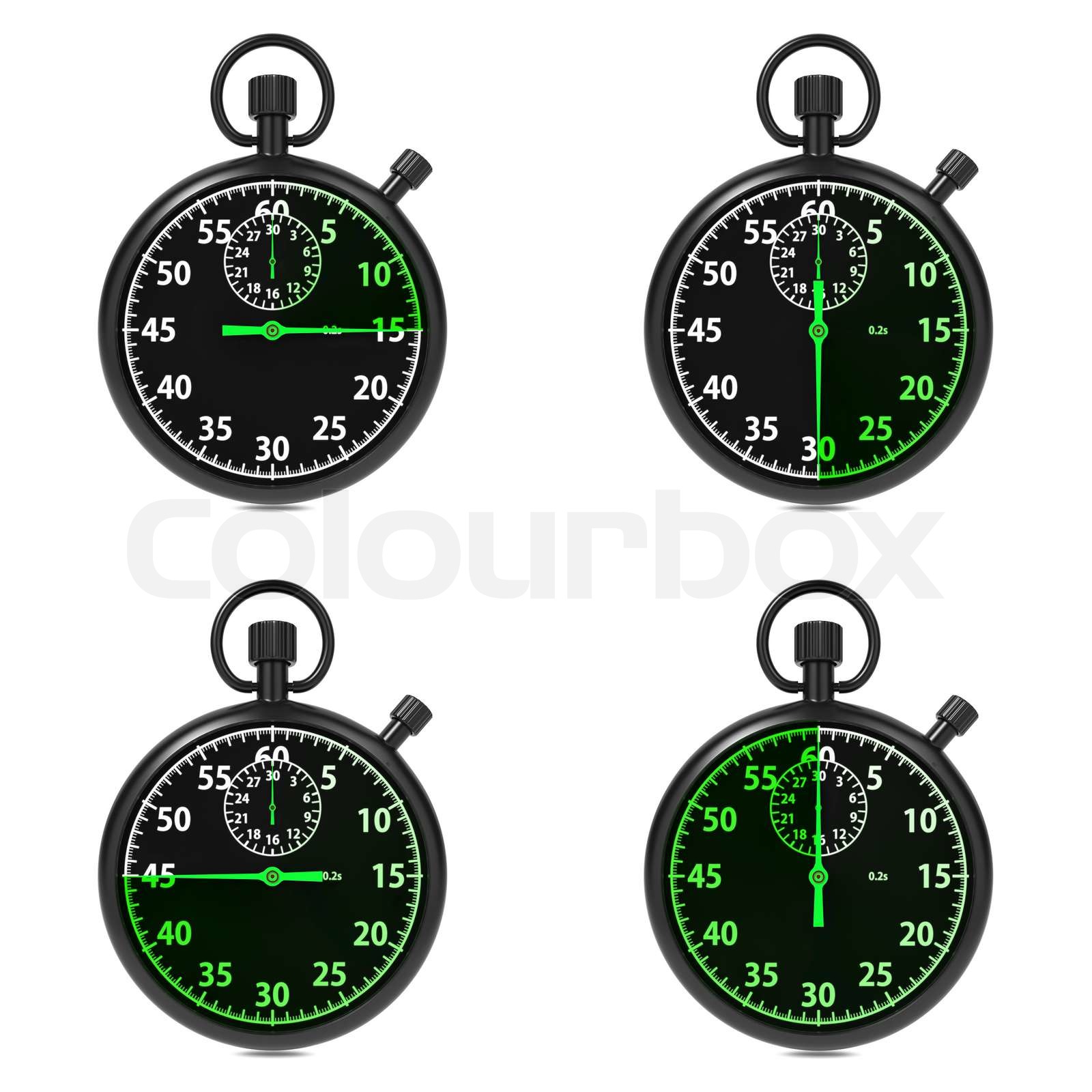 Stopwatch - Green Timers Set on White | Stock image | Colourbox