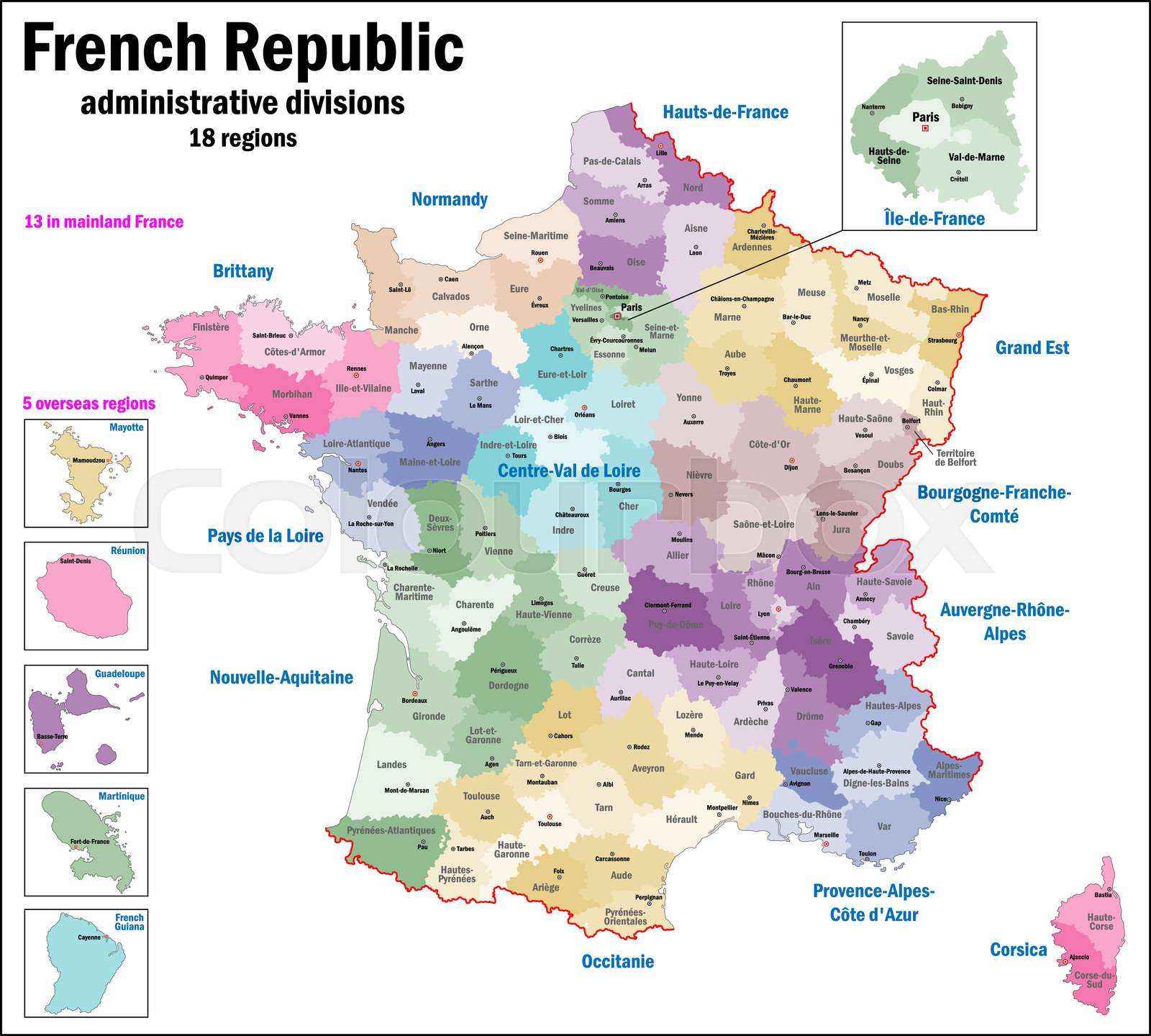 Illustration of departments of France | Stock vector | Colourbox