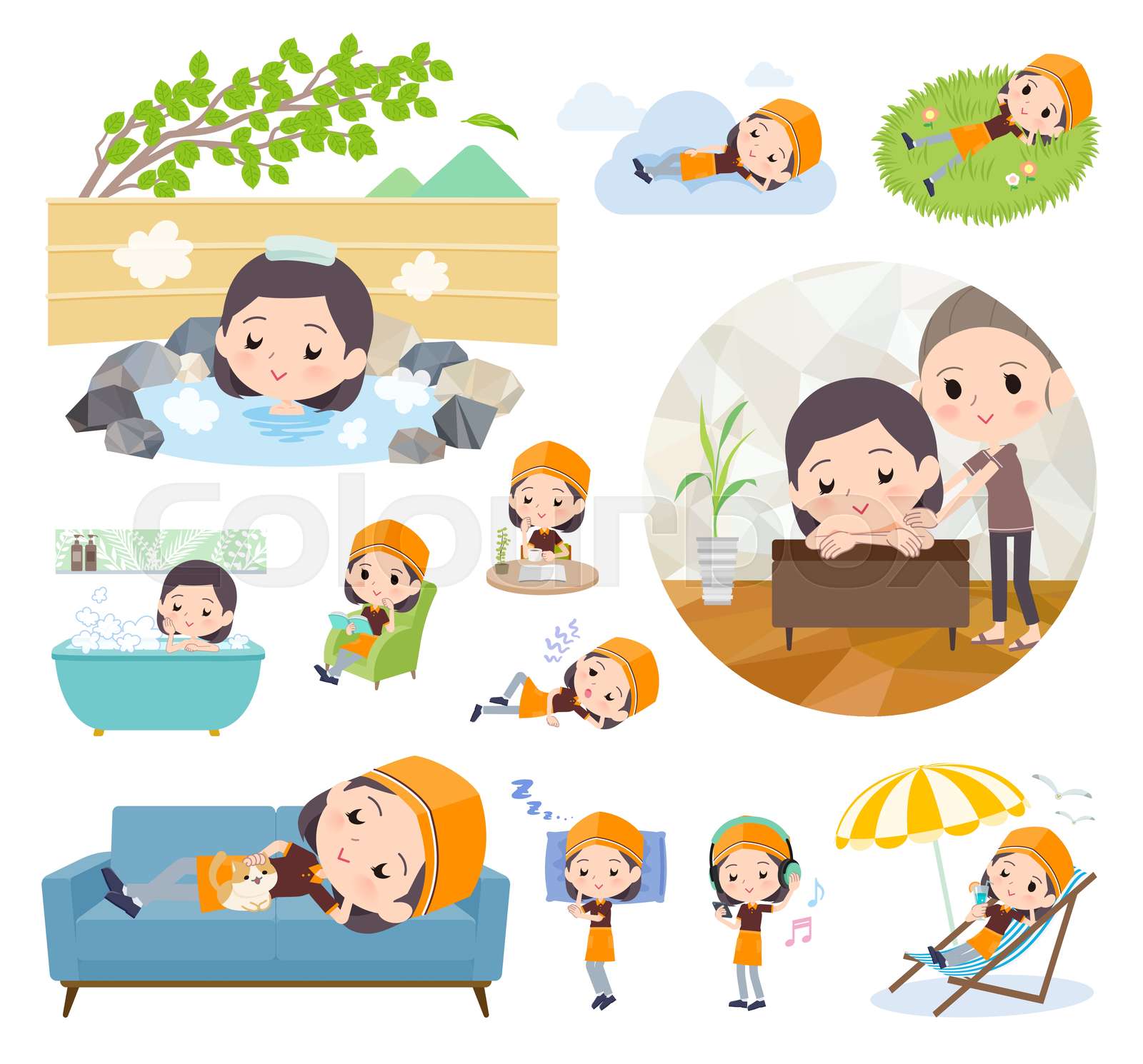 A set of Fast food clerk woman about relaxing | Stock vector | Colourbox