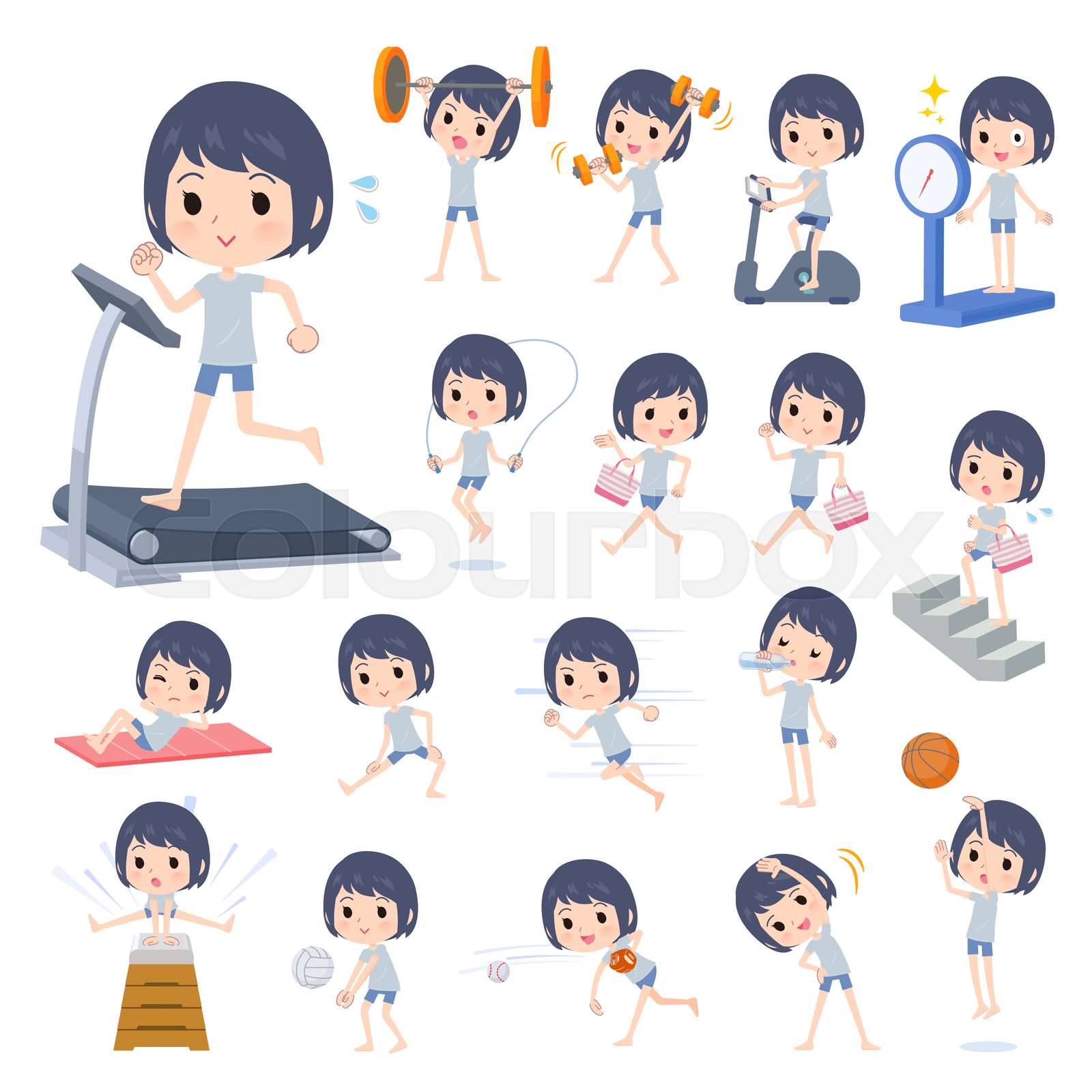 A set of unpaid avatar women on exercise and sports | Stock vector ...