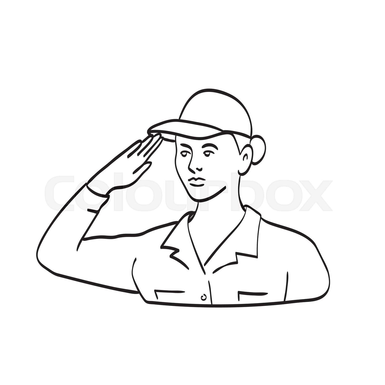 American Female Veteran Soldier or Military Personnel Saluting Line Art ...