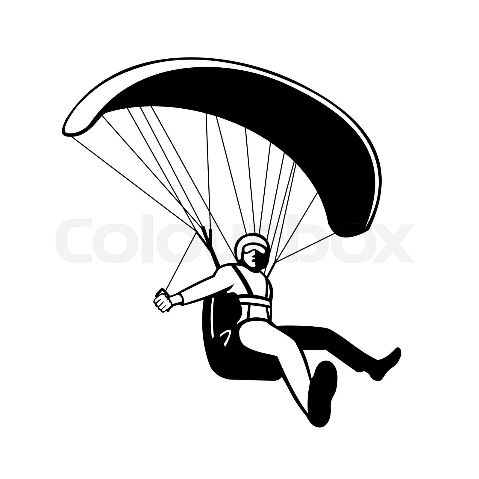 Pilot Flying Paraglider Paragliding Mascot Black and White Retro ...