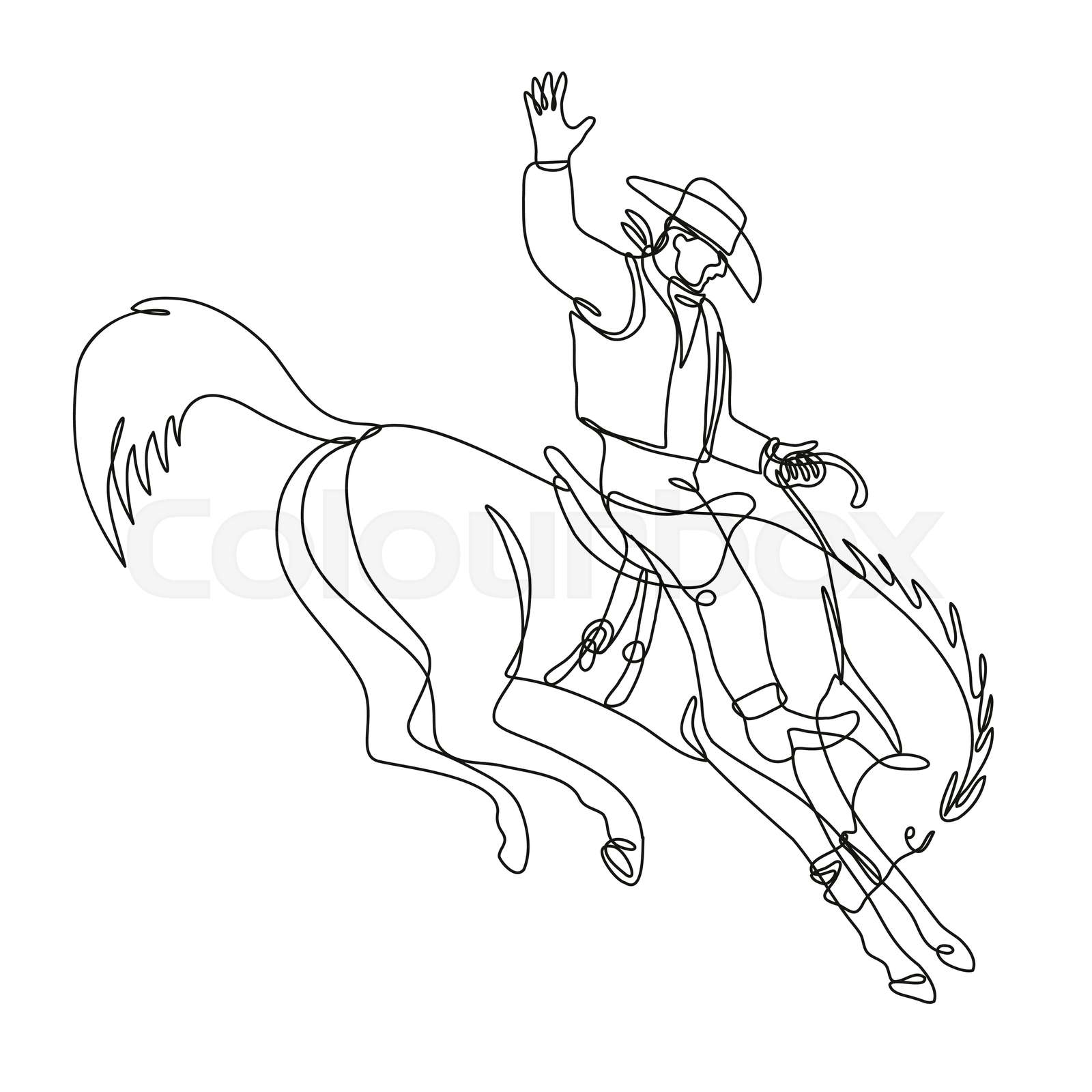 Rodeo Cowboy Riding a Bucking Bronco Continuous Line Drawing | Stock ...