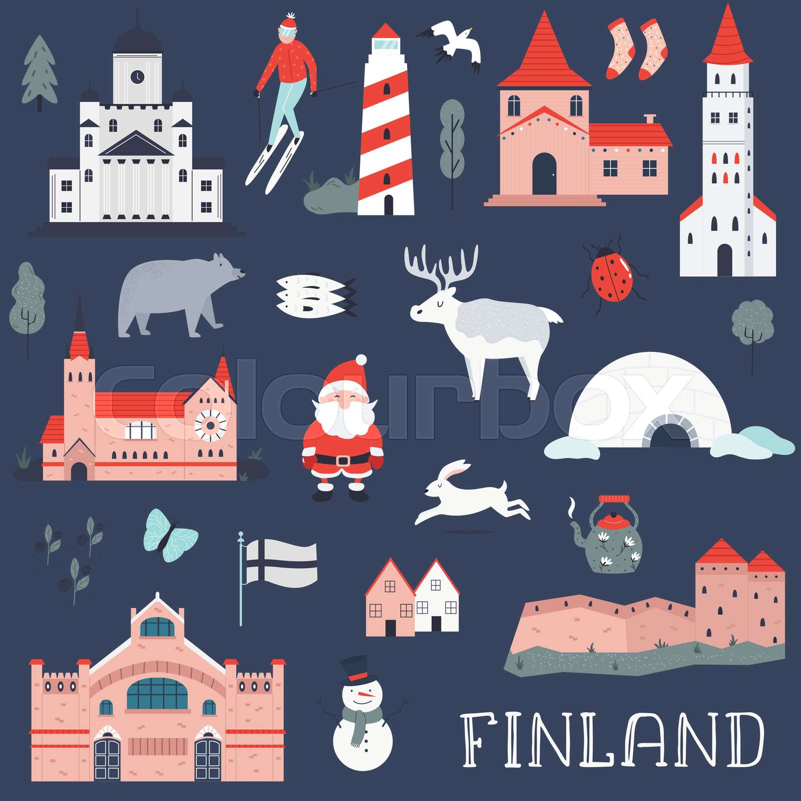 Set of famous symbols, icons of Finland. | Stock vector | Colourbox