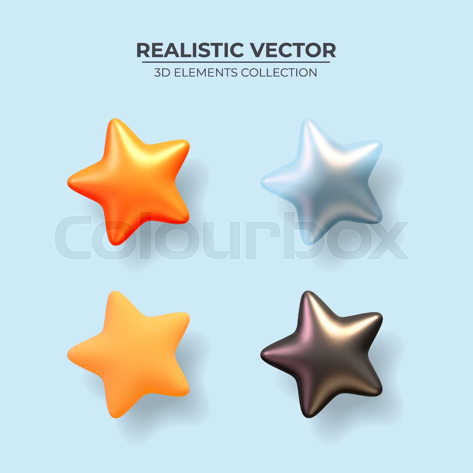 Collection of realistic stars in different colors, matte and glossy ...