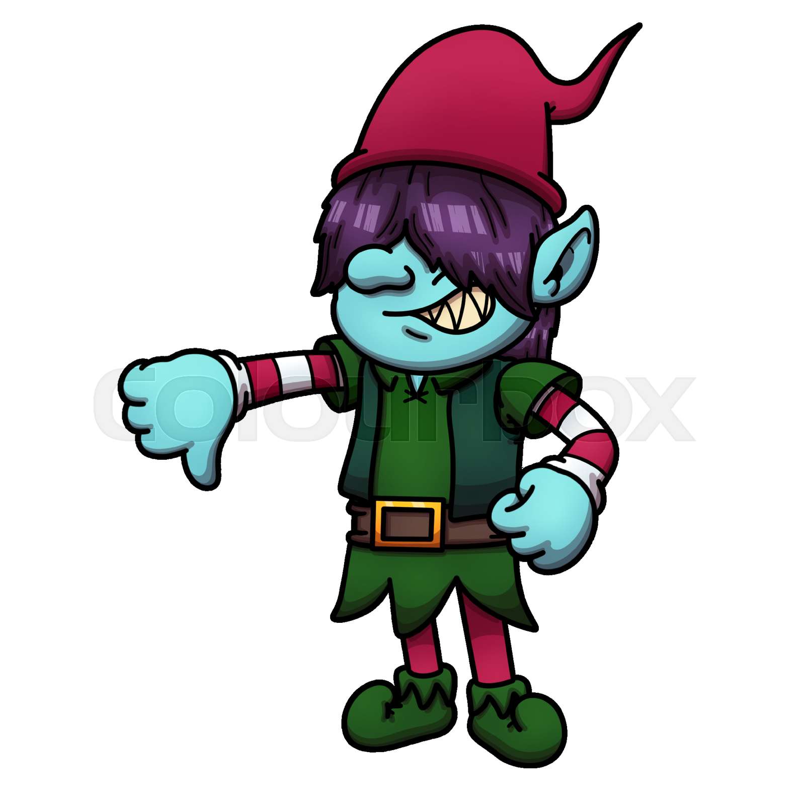 Evil Cartoon Christmas Elf With Thumbs Down | Stock vector | Colourbox