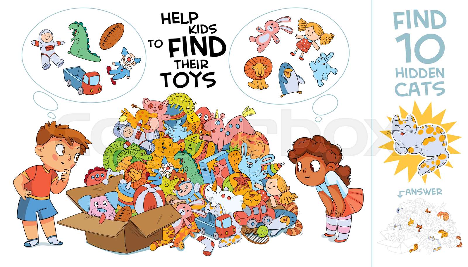 Help kids find their toys. Find hidden objects. Visual game | Stock ...